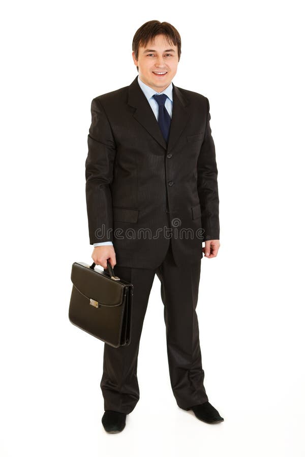 Smiling Businessman Holding Briefcase in Hand Stock Image - Image of ...