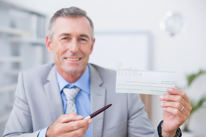Smiling Young Man with Check in His Hands Stock Photo - Image of smile ...