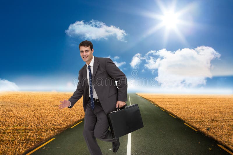 Smiling Businessman in a Hurry Stock Photo - Image of person, grass ...