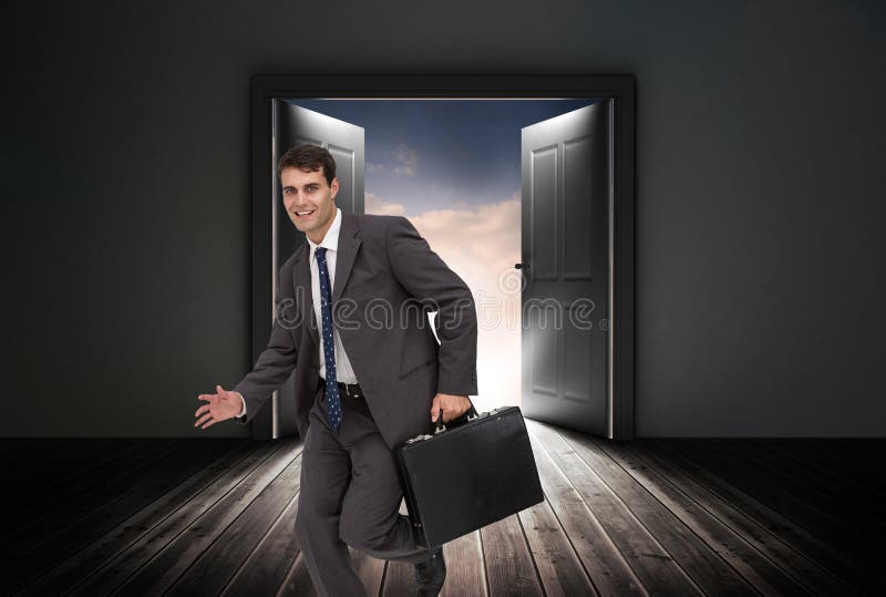 Smiling Businessman in a Hurry Stock Image - Image of sunny, showing ...