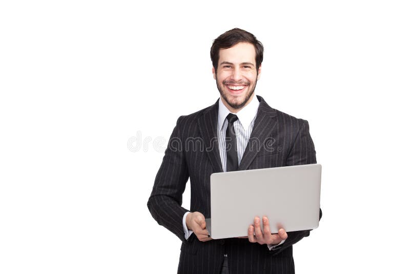 Smiling Businessman with a Laptop Stock Photo - Image of people ...