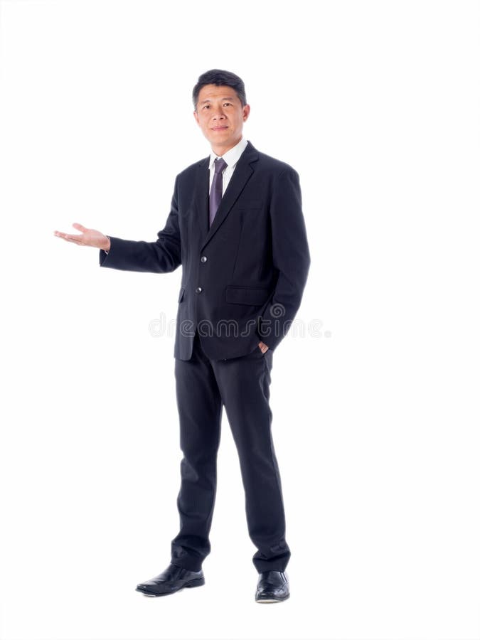 Smiling Businessman Pointing with White Background Isolated Stock Image ...