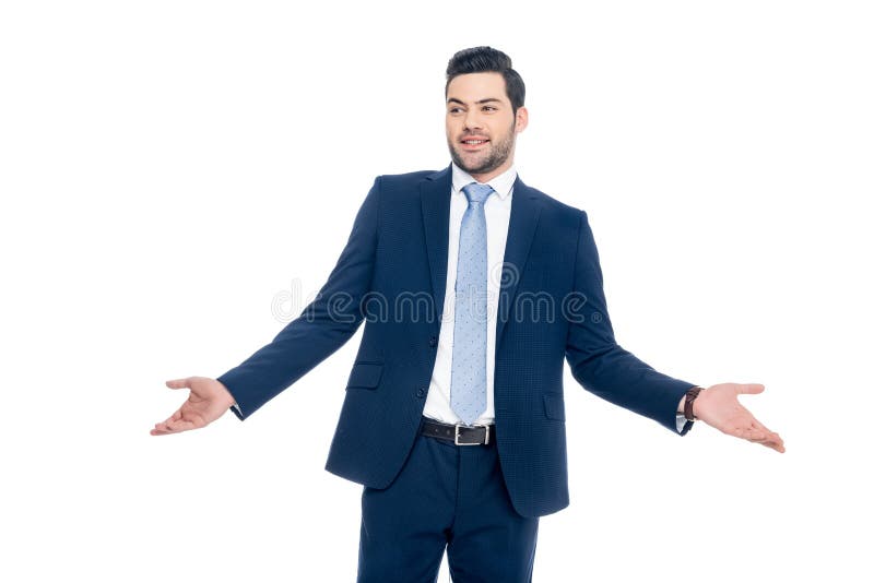 Smiling Businessman with Shrug Gesture, Stock Photo - Image of studio ...