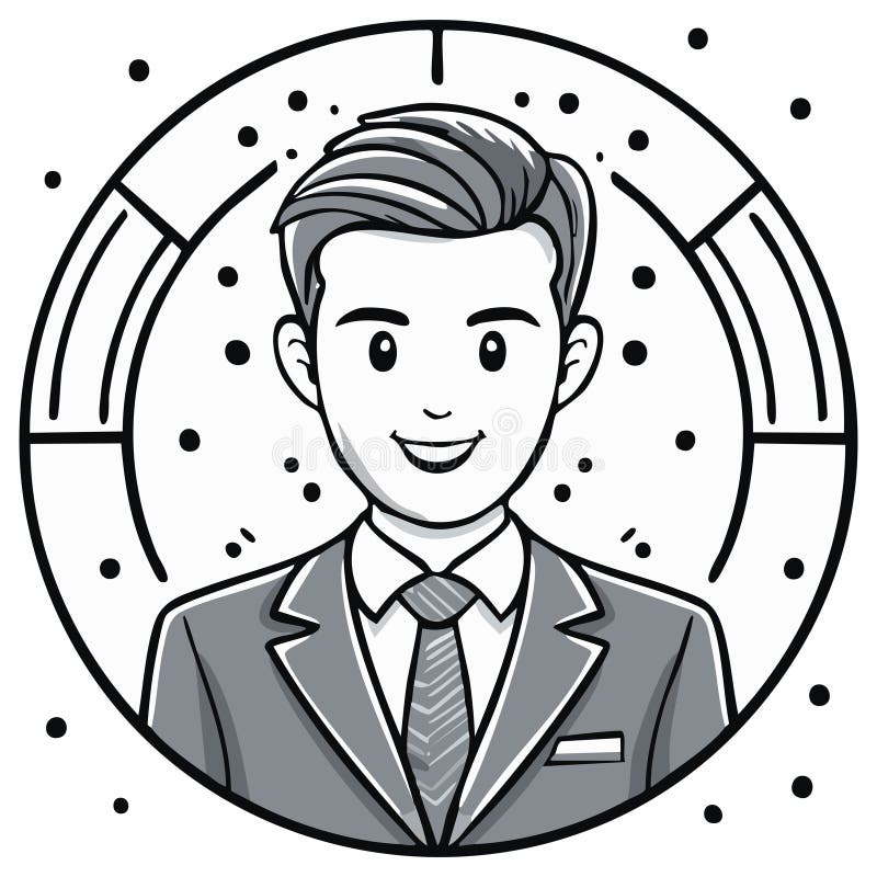 Smiling Businessman in Suit Inside Circular Frame with Dots Cartoon ...