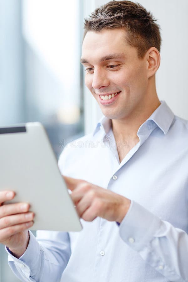 Smiling Businessman With Tablet Pc In Office Stock Image Image Of