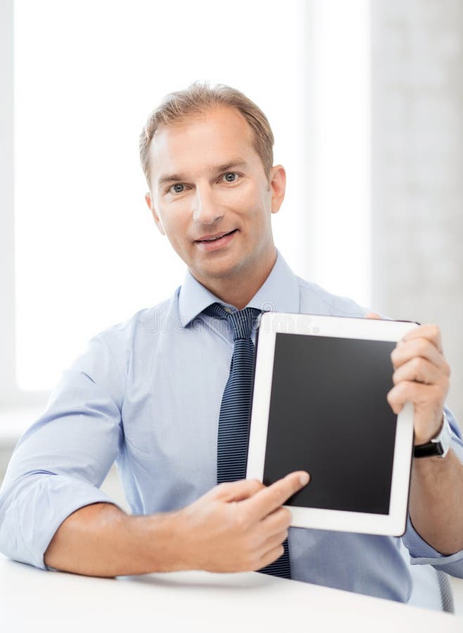 Smiling Businessman with Tablet Pc in Office Stock Image - Image of ...