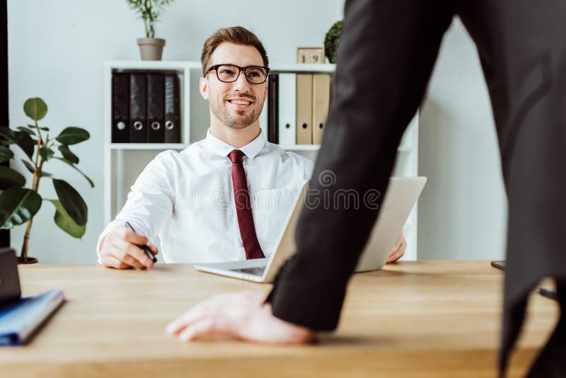 Smiling Businessman Talking with Boss Stock Image - Image of glasses ...