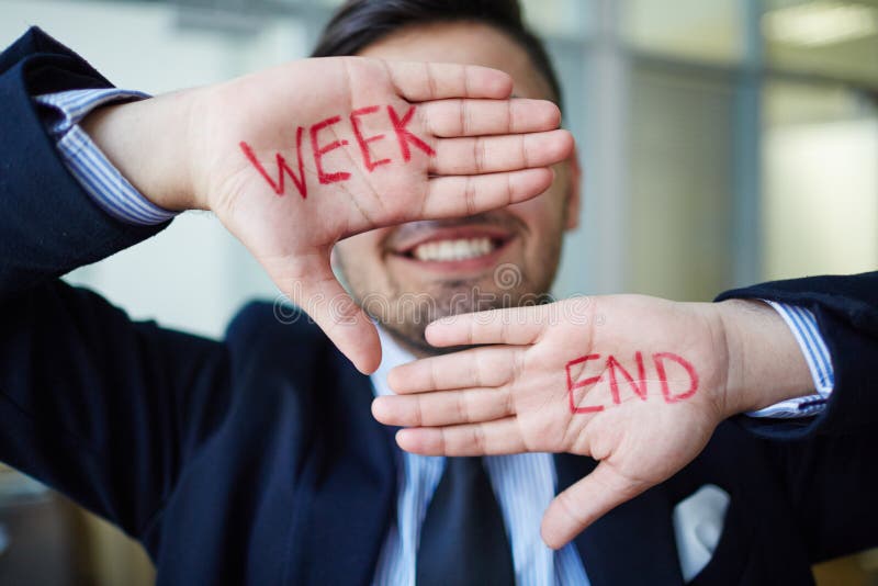 Announcing end of week stock photo. Image of smile, weekend - 101797302