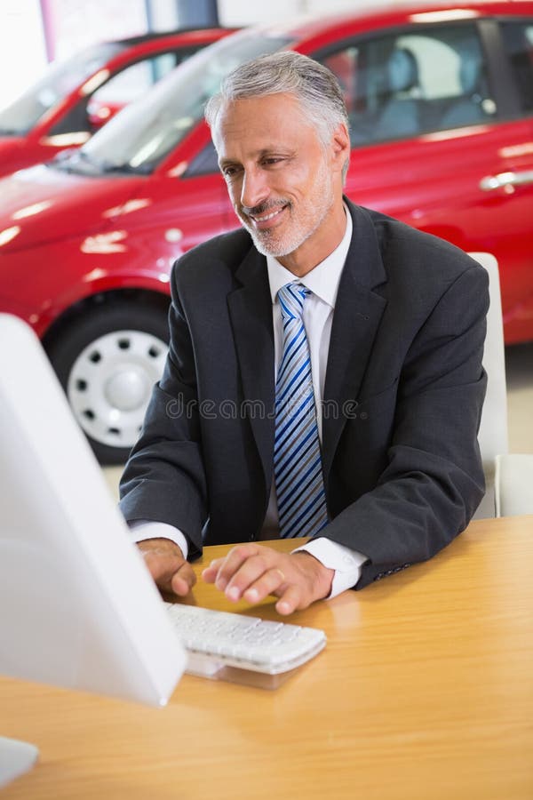 Smiling Businessman Working on Computer Stock Image - Image of monitor ...