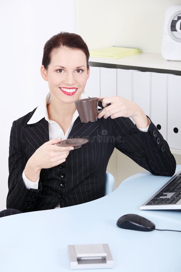Smiling Businesswoman Drinking Coffee Stock Image Image Of Cheerful