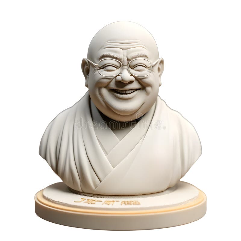 Smiling Bust of a Wise Monk Sculpture Stock Illustration - Illustration ...