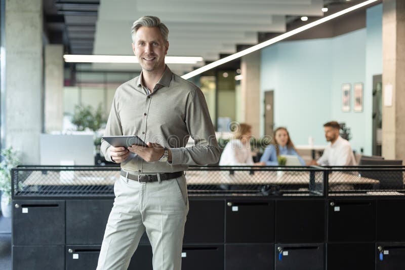 Smiling Busy Businessman Manager Using Tablet Computer Executive ...
