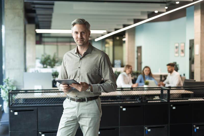 Smiling Busy Businessman Manager Using Tablet Computer, Executive ...