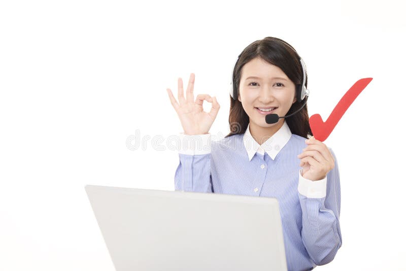 Operator with a check mark stock photo. Image of face - 59287642