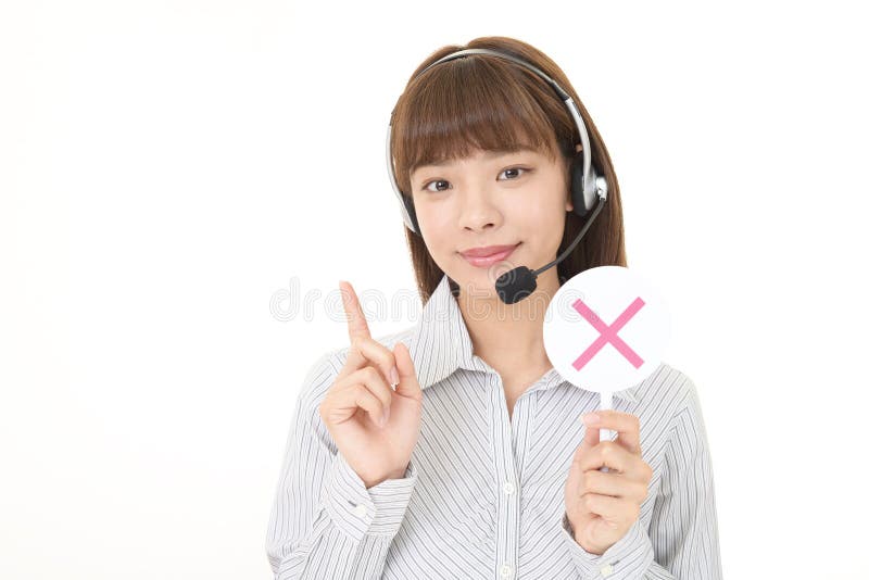 Smiling Call Center Operator with a No Sign Stock Image - Image of ...