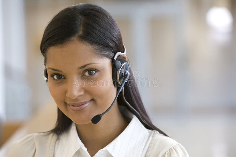 Call Center with Smiling Woman Stock Image - Image of person, group ...
