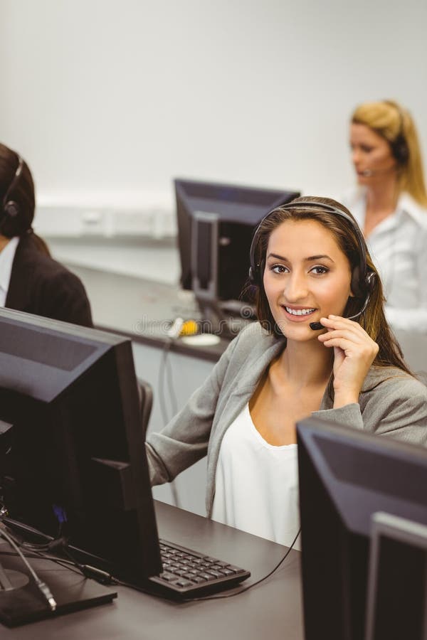 Smiling Call Centre Agent Talking on the Headset Stock Image - Image of ...