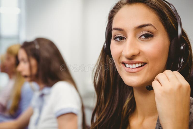 Smiling Call Centre Agent Talking on the Headset Stock Image - Image of ...