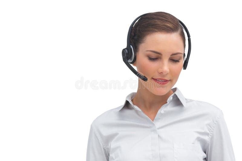 Smiling Call Centre Agent Wearing Headset Stock Image - Image of ...