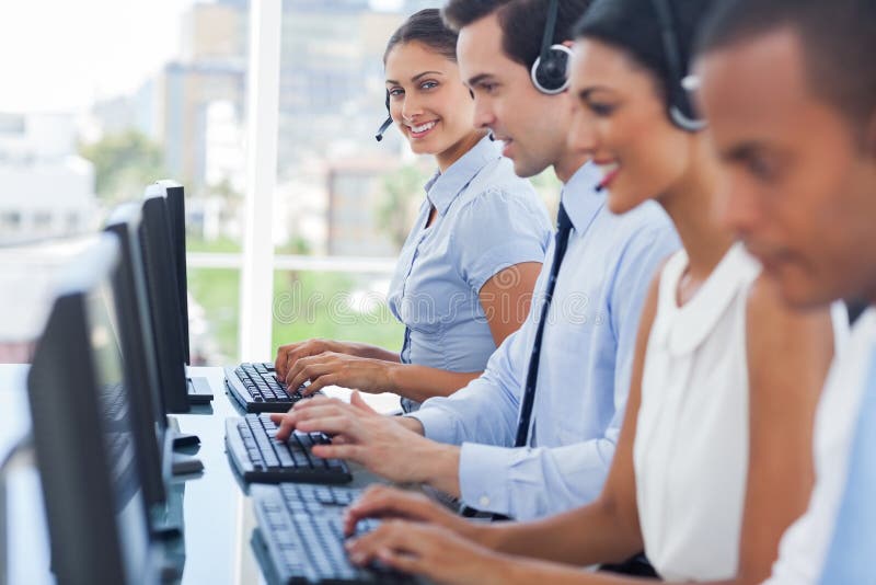 Line of Call Centre Employees Stock Image - Image of operator, service ...