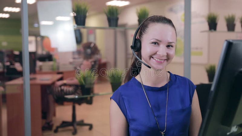 Call Centre Agent Working in Bright Office. Helpline Support. Stock ...