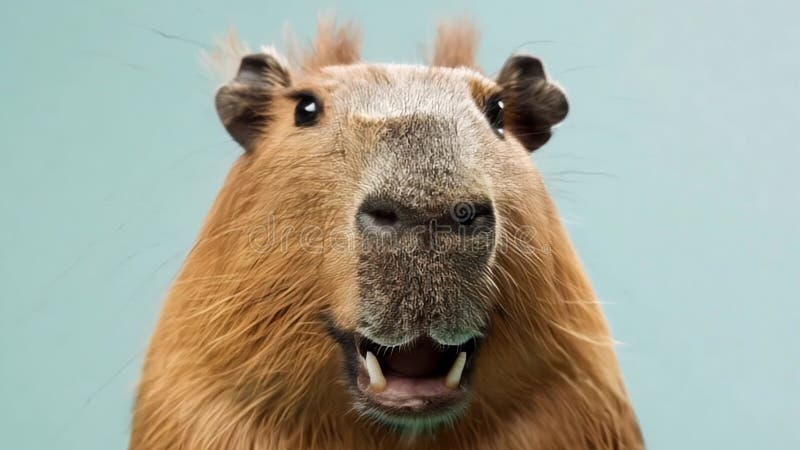 Smiling Capybara Expressing Joy with Playful Expression Against Blue ...