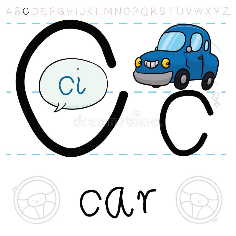 Smiling Car Learning the Letter C of Alphabet, Vector Illustration ...