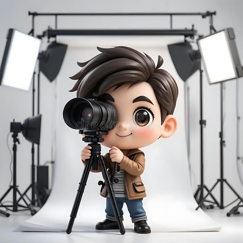 Cartoon Photographer Ready with Camera in Studio Setting for Photoshoot ...