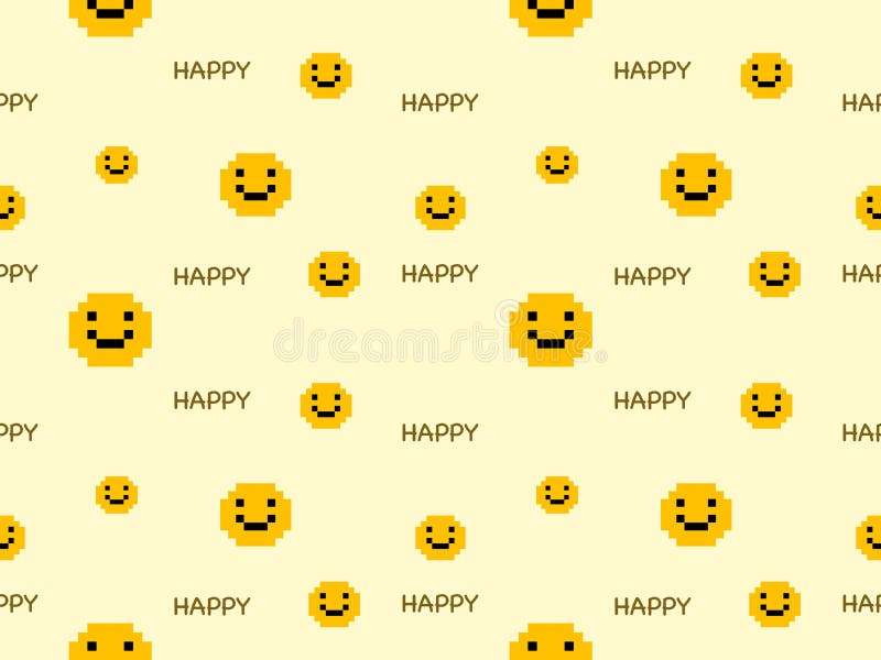 Smile Cartoon Character Seamless Pattern on Yellow Background.Pixel ...