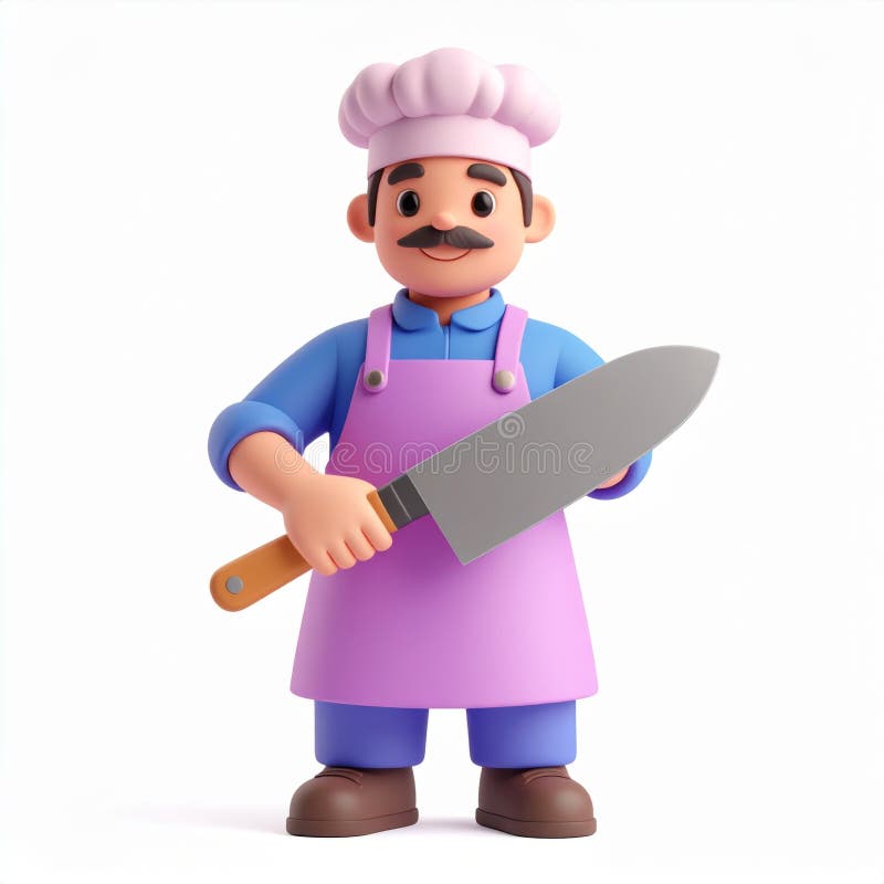 Smiling Cartoon Chef Holding a Knife Stock Illustration - Illustration ...