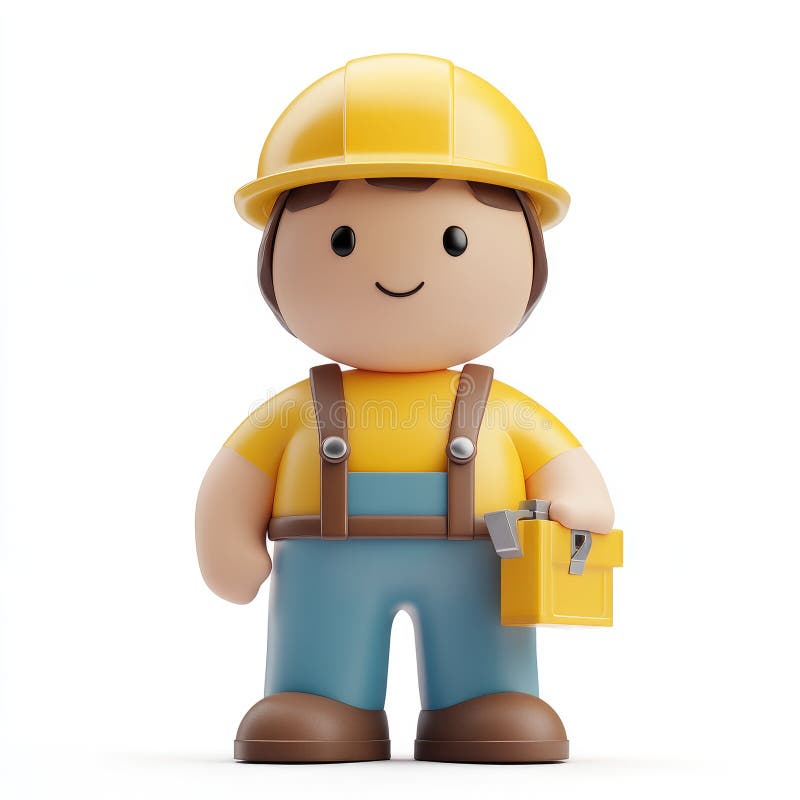 Happy Construction Worker Cartoon Character 3D Render Stock ...