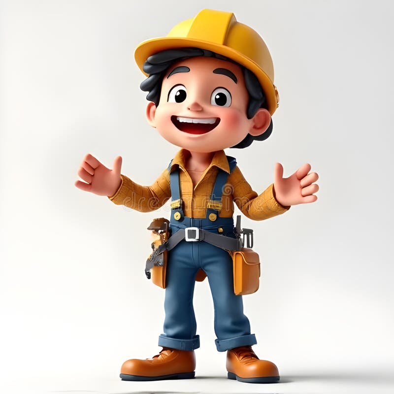 Cartoon Construction Worker Wearing Hardhat and Tool Belt Presenting ...
