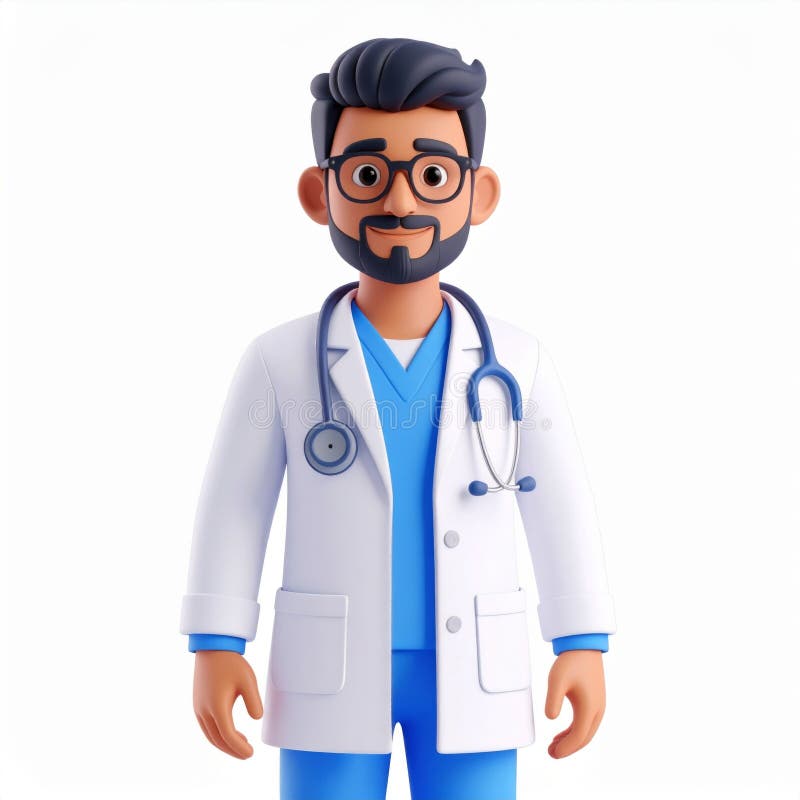 Smiling Cartoon Doctor in 3D Render Stock Illustration - Illustration ...