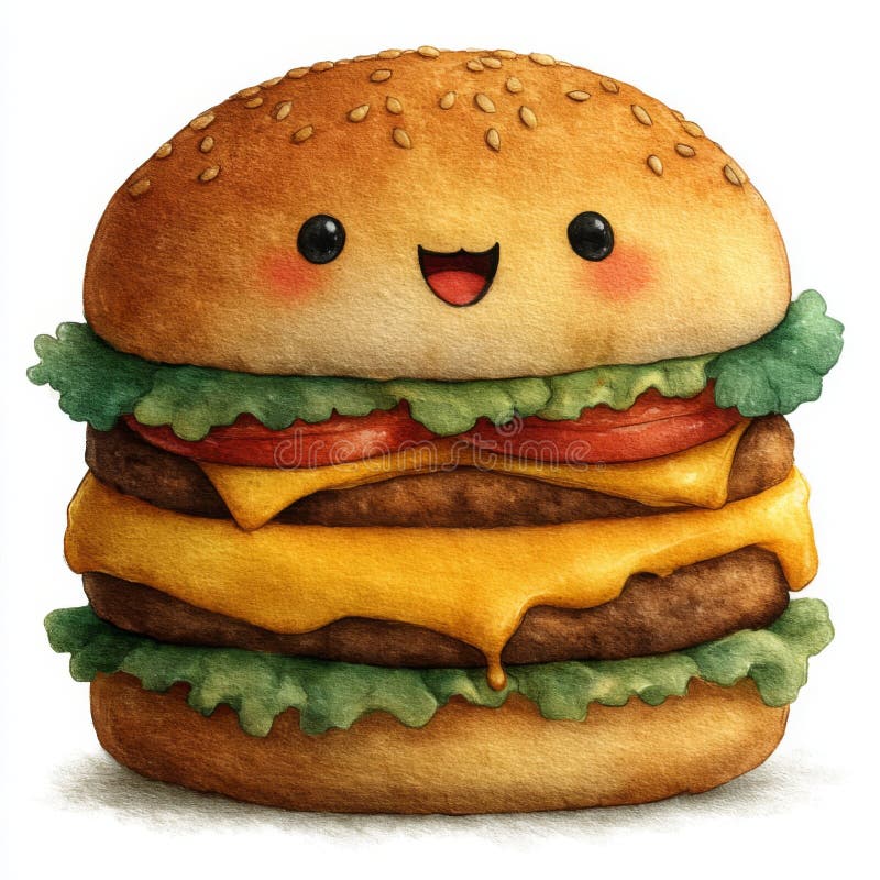 Smiling Cartoon Double Cheeseburger Illustration Stock Illustration ...