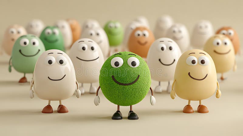 Smiling Cartoon Eggs in a Group 3D Render Stock Illustration ...