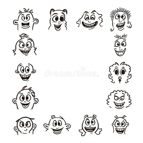 Smiling Cartoon Faces in a Group on a White Background Stock ...