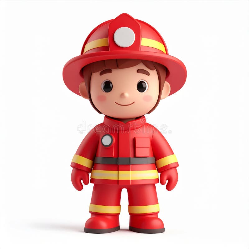 Cartoon Firefighter Character Set with Different Views in Red Uniform ...