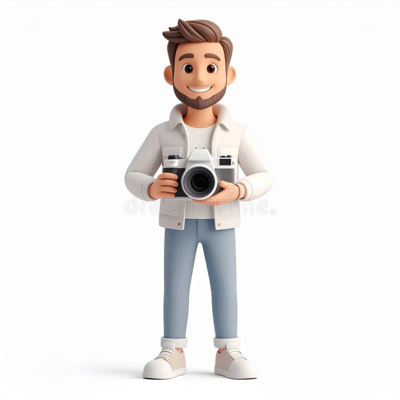 Smiling Cartoon Man Holding Vintage Camera Stock Illustration ...