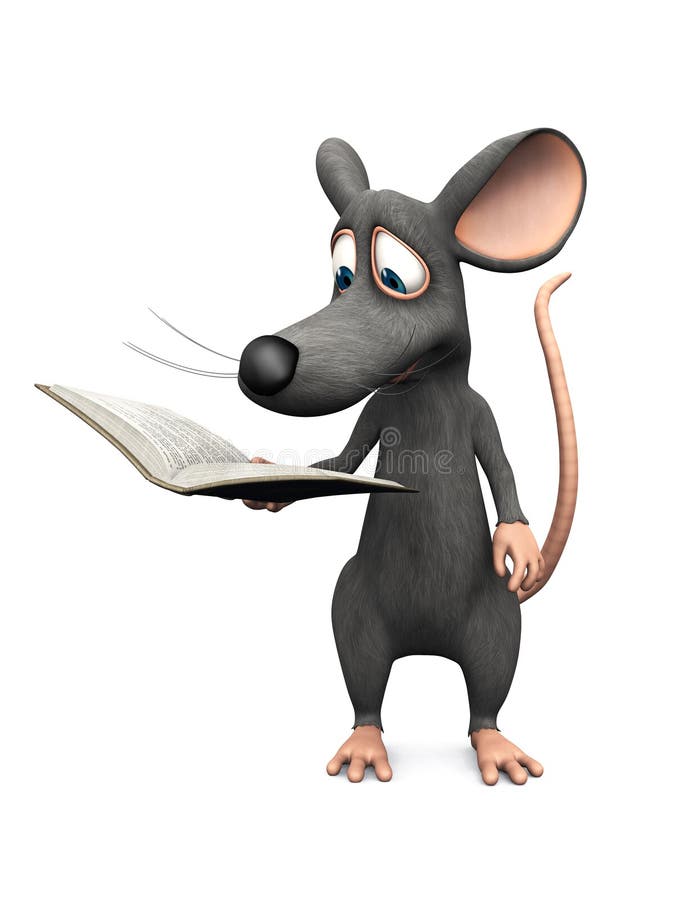 Smiling Cartoon Mouse Reading a Book. Stock Illustration - Illustration ...