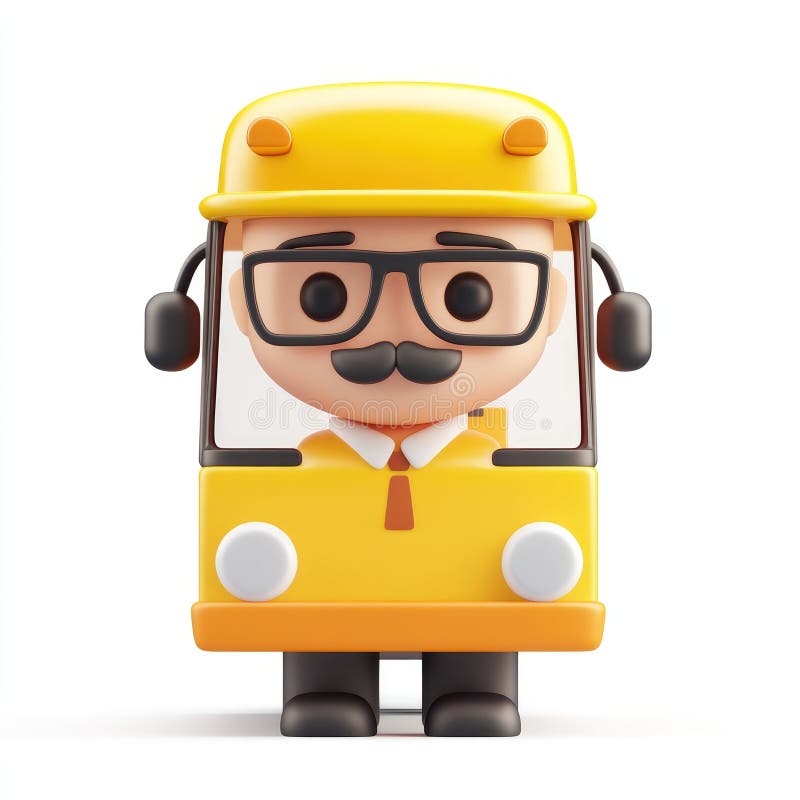 Charming Cartoon Bus Driver in Yellow Vehicle, 3D Render Stock ...