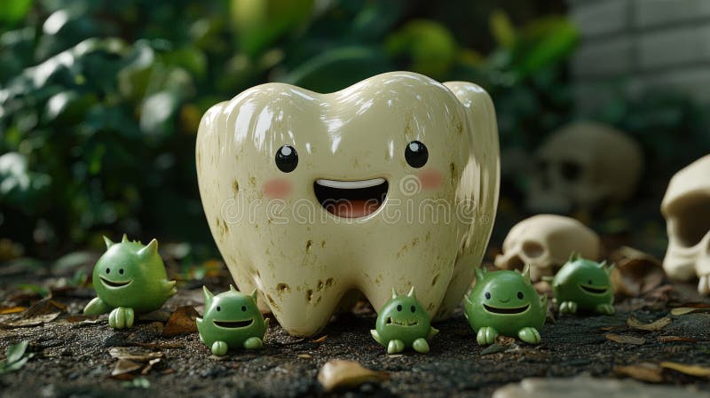 Smiling Cartoon Tooth and Friends in Enchanted Forest Setting Stock ...