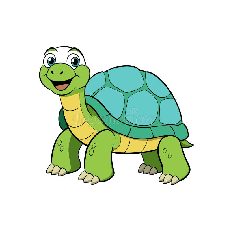 Smiling Cartoon Turtle Illustration with Green and Teal Shell Stock ...