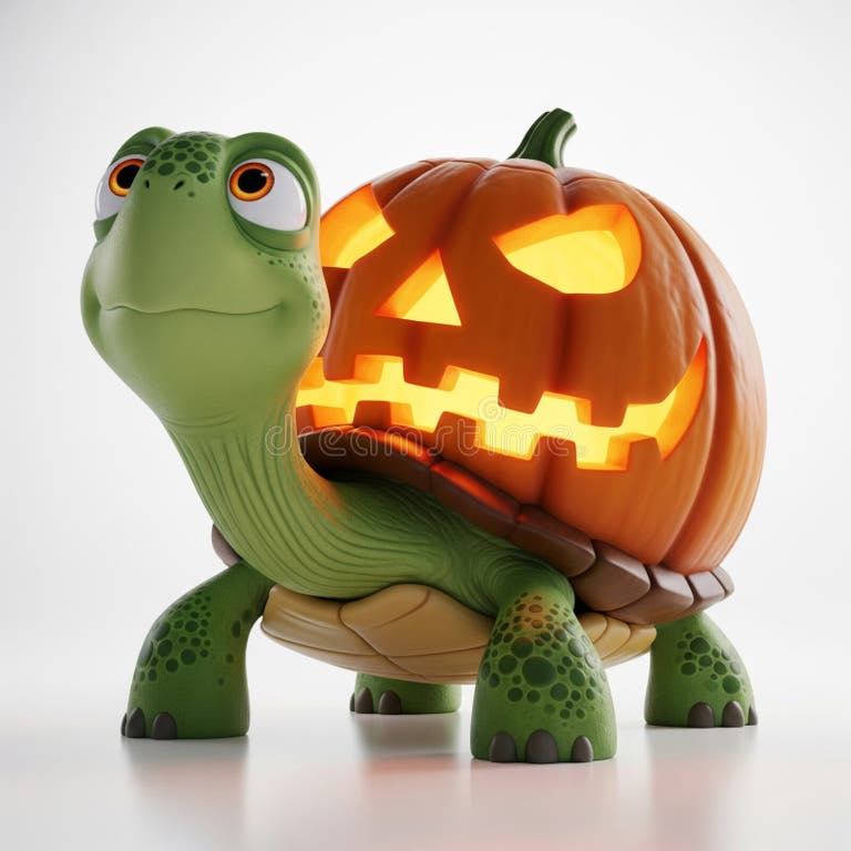 Smiling Cartoon Turtle with Jack O Lantern Shell on a White Background Stock Illustration ...