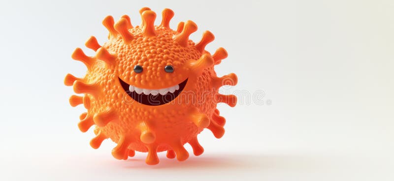 Smiling Cartoon Virus Character with Orange Spikes and Cheerful ...