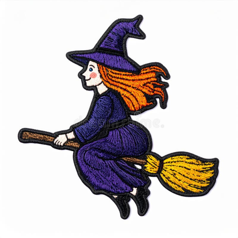 Smiling Cartoon Witch Flying on a Broom Stock Illustration ...