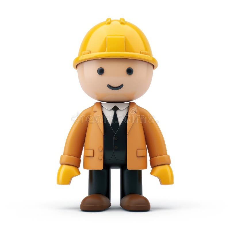 Smiling Cartoon Engineer in Yellow Hard Hat and Orange Jacket Stock ...