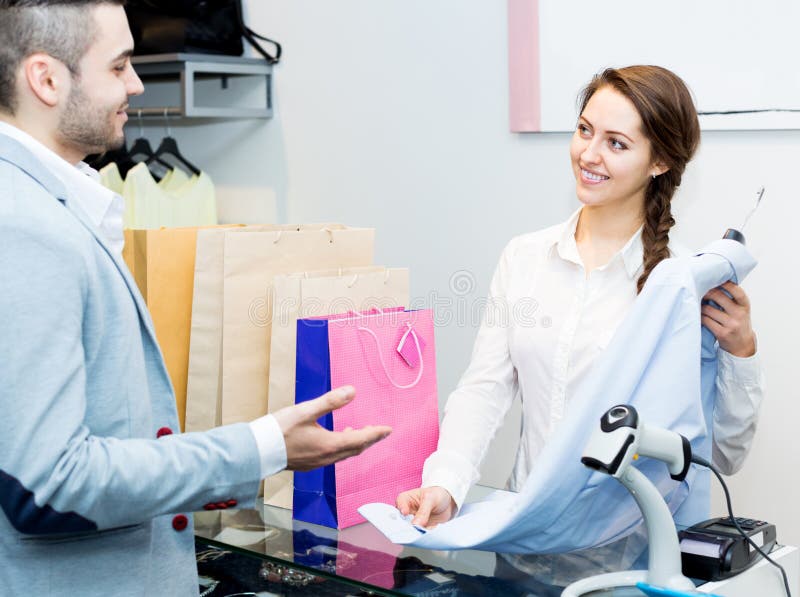 Smiling Cashier and Satisfied Customer Stock Image - Image of ...