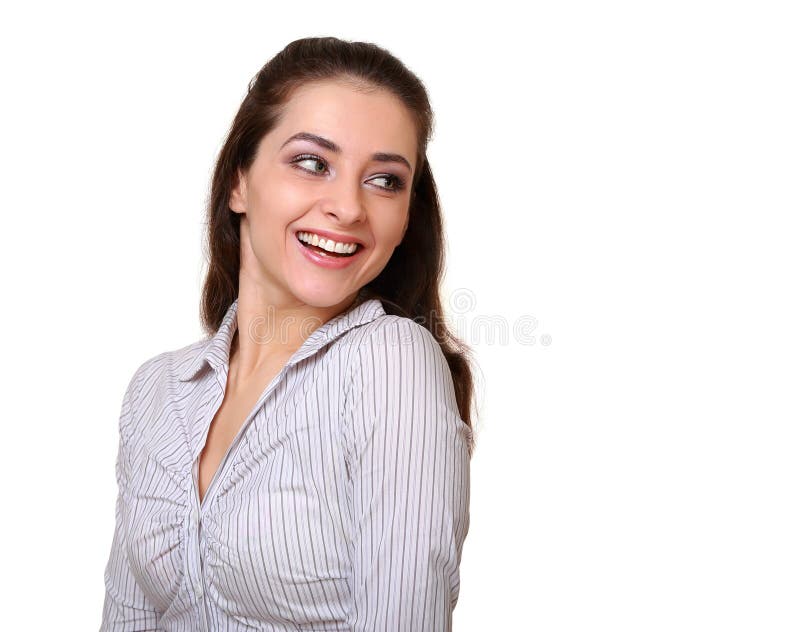 Smiling Casual Woman Looking Back Stock Image - Image of executive ...