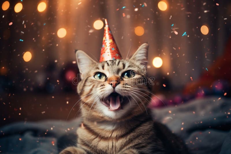 Smiling Cat Celebrating with Party , Generative Ai Stock Illustration ...