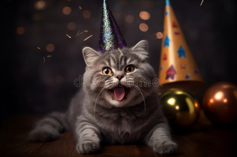 Smiling Cat Celebrating with Party , Generative Ai Stock Illustration ...